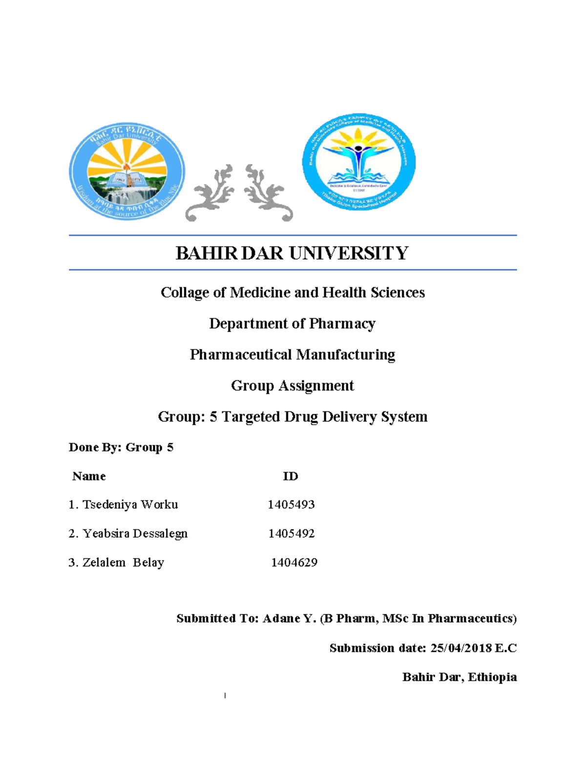 Group 5 Assignment: Targeted Drug Delivery System (PHAR 101) - Studocu