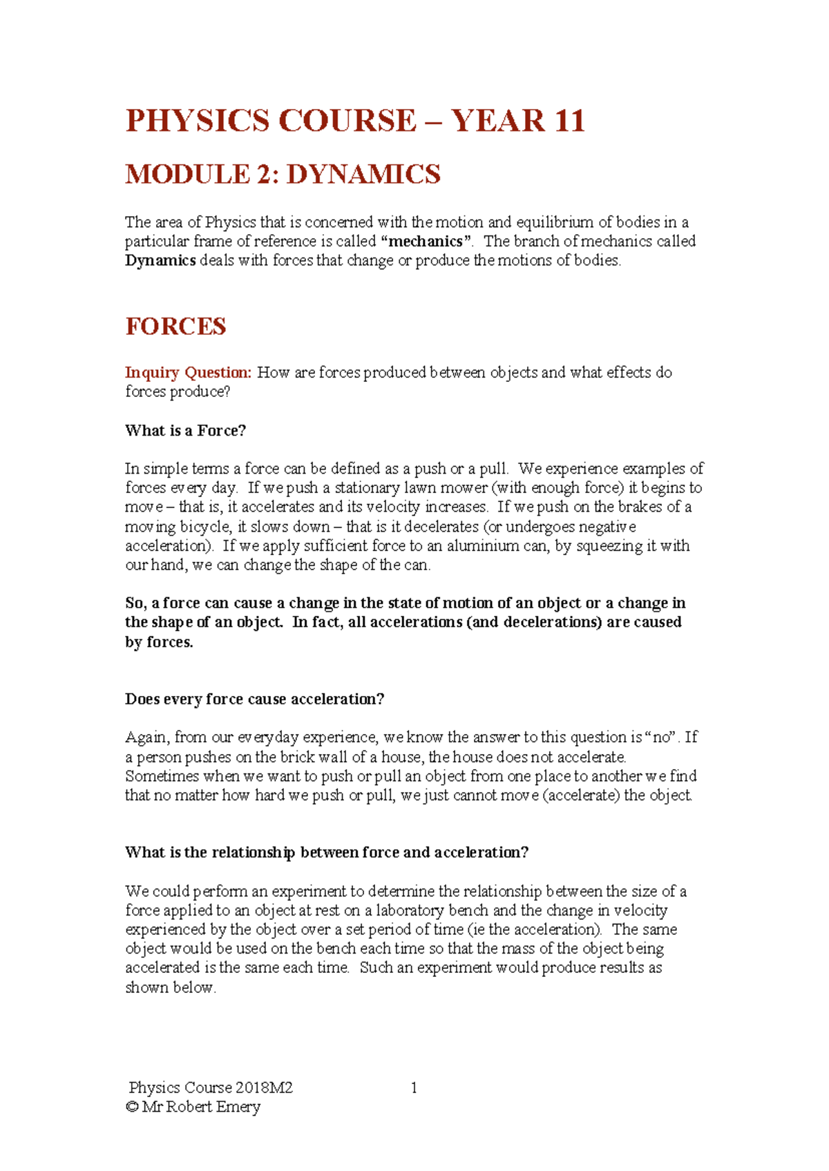 PHYSICS 2018M2: Dynamics Module 2 Study Notes - Studocu