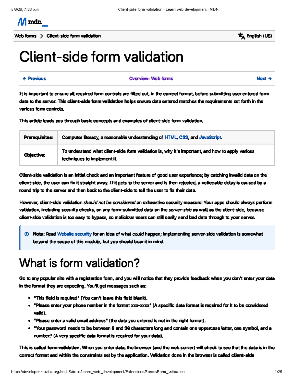Client-side Form Validation - Web Development Guide - Studocu