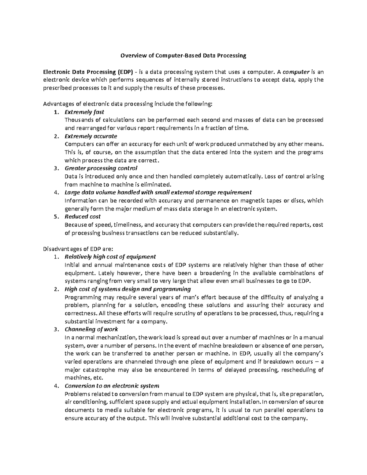 M04A AIS Final Exam: Overview of Electronic Data Processing (EDP) - Studocu