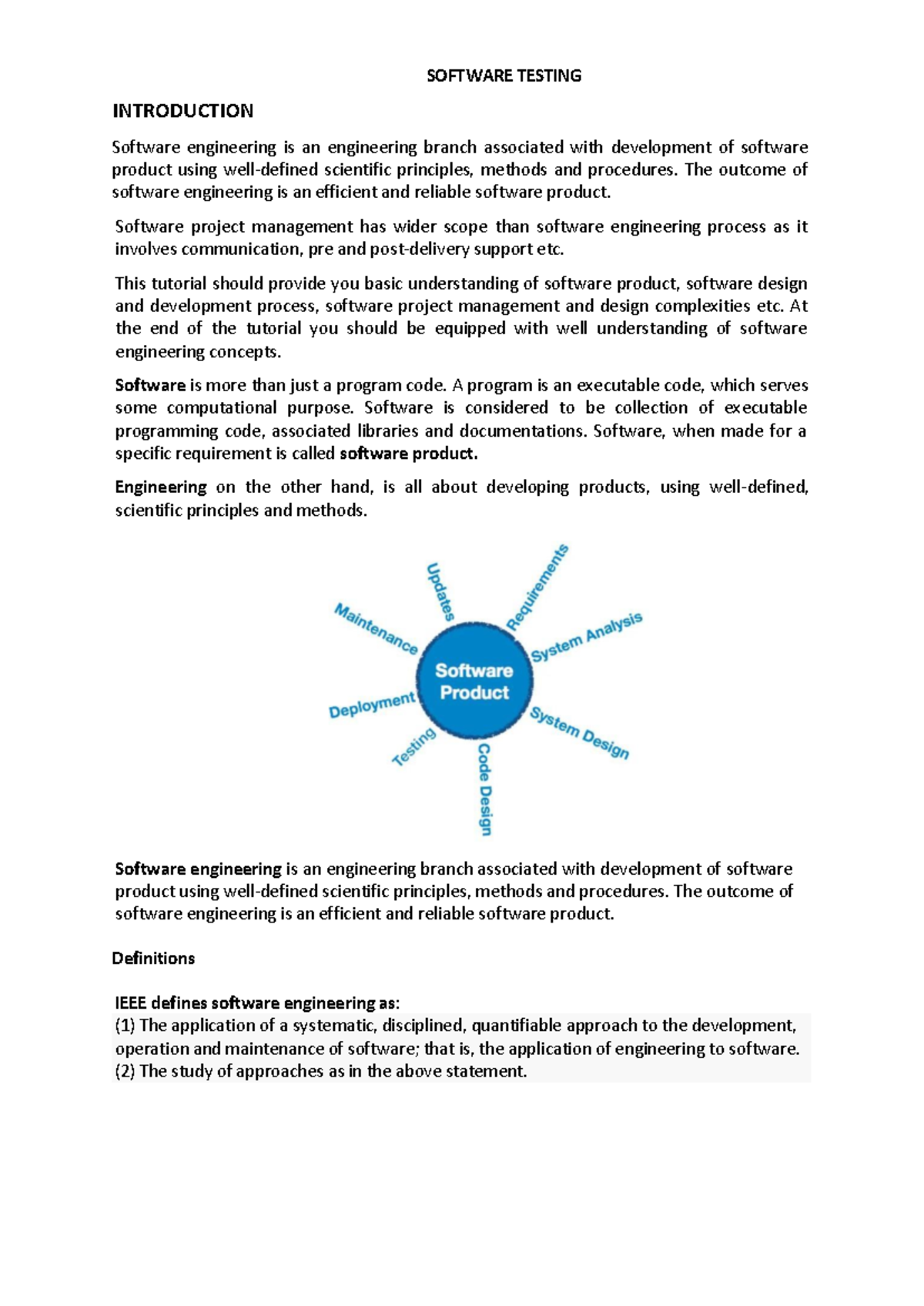 Software Testing Notes: An Intro to Software Engineering Concepts - Studocu