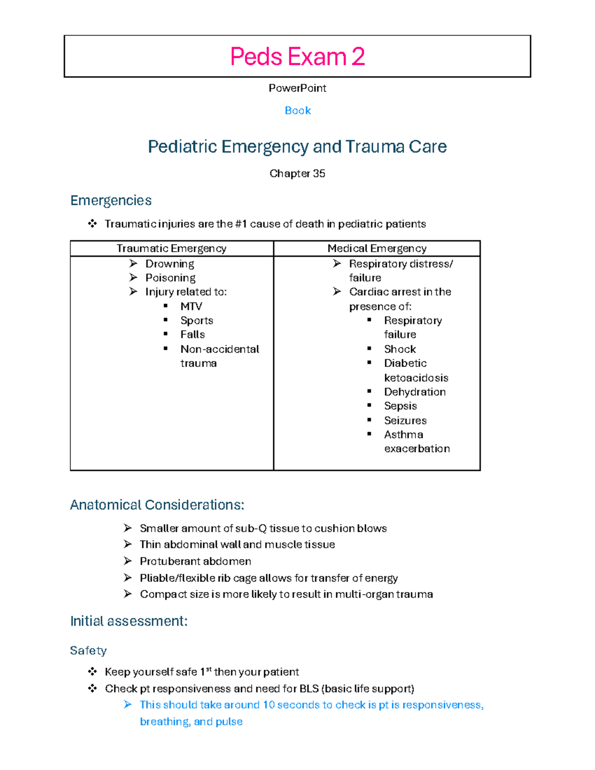Peds 2 Exam - Pediatric Emergency & Trauma Care Study Notes - Studocu
