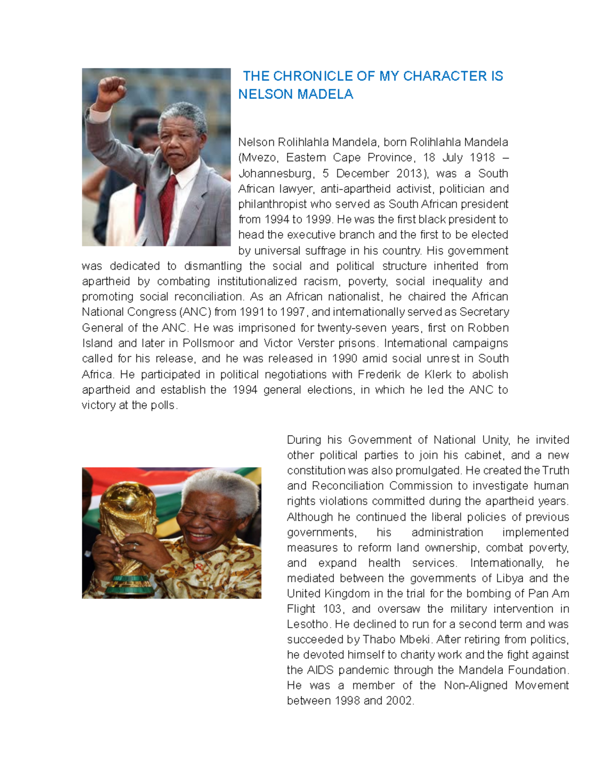 Nelson Mandela: A chronicle of his life and legacy - Studocu