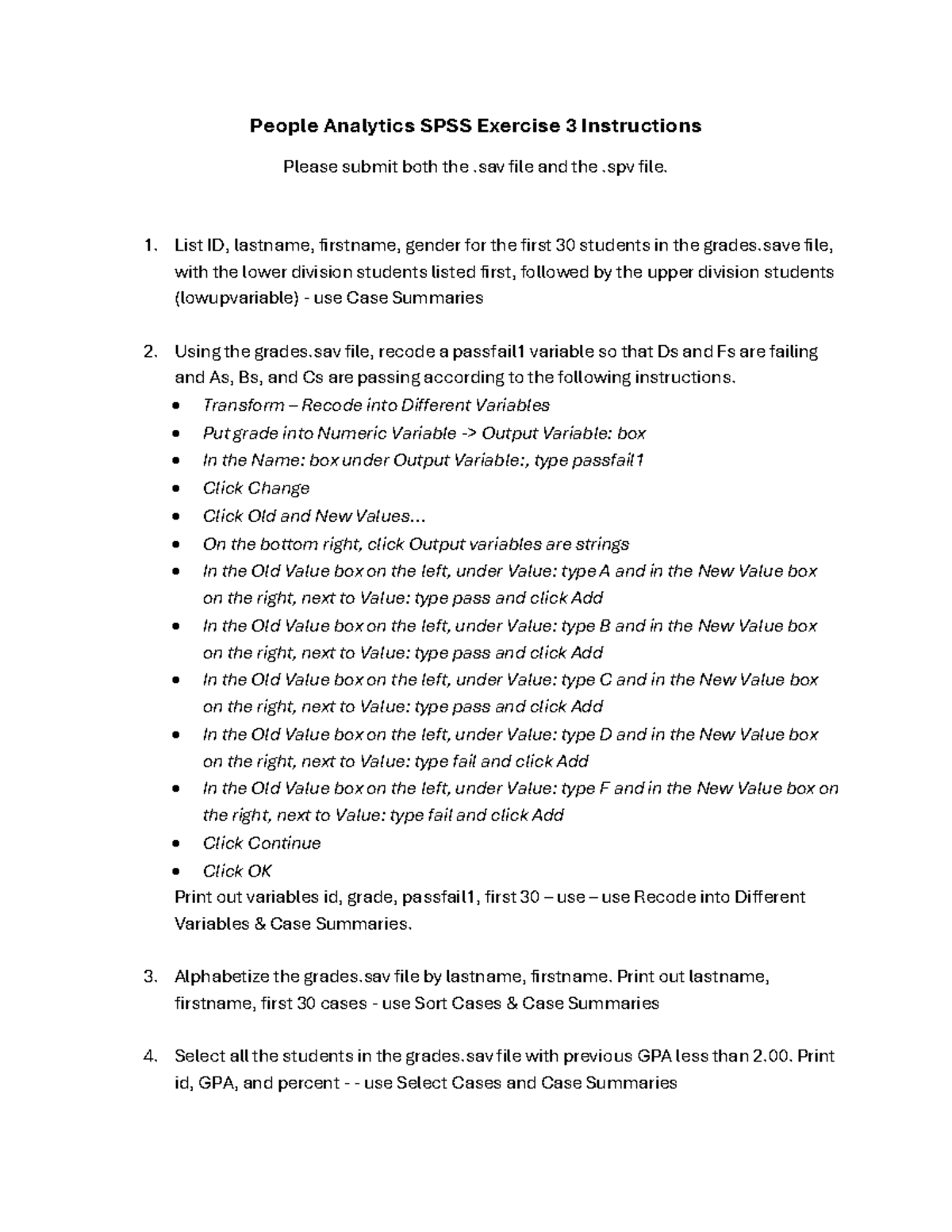PA SPSS Exercise 3: Student Data Analysis Instructions - Studocu