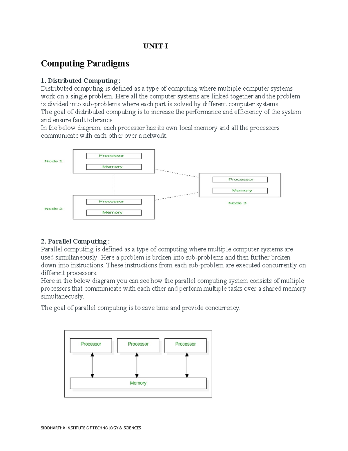 Unit-1 - notes - UNIT-I Computing Paradigms 1. Distributed Computing ...