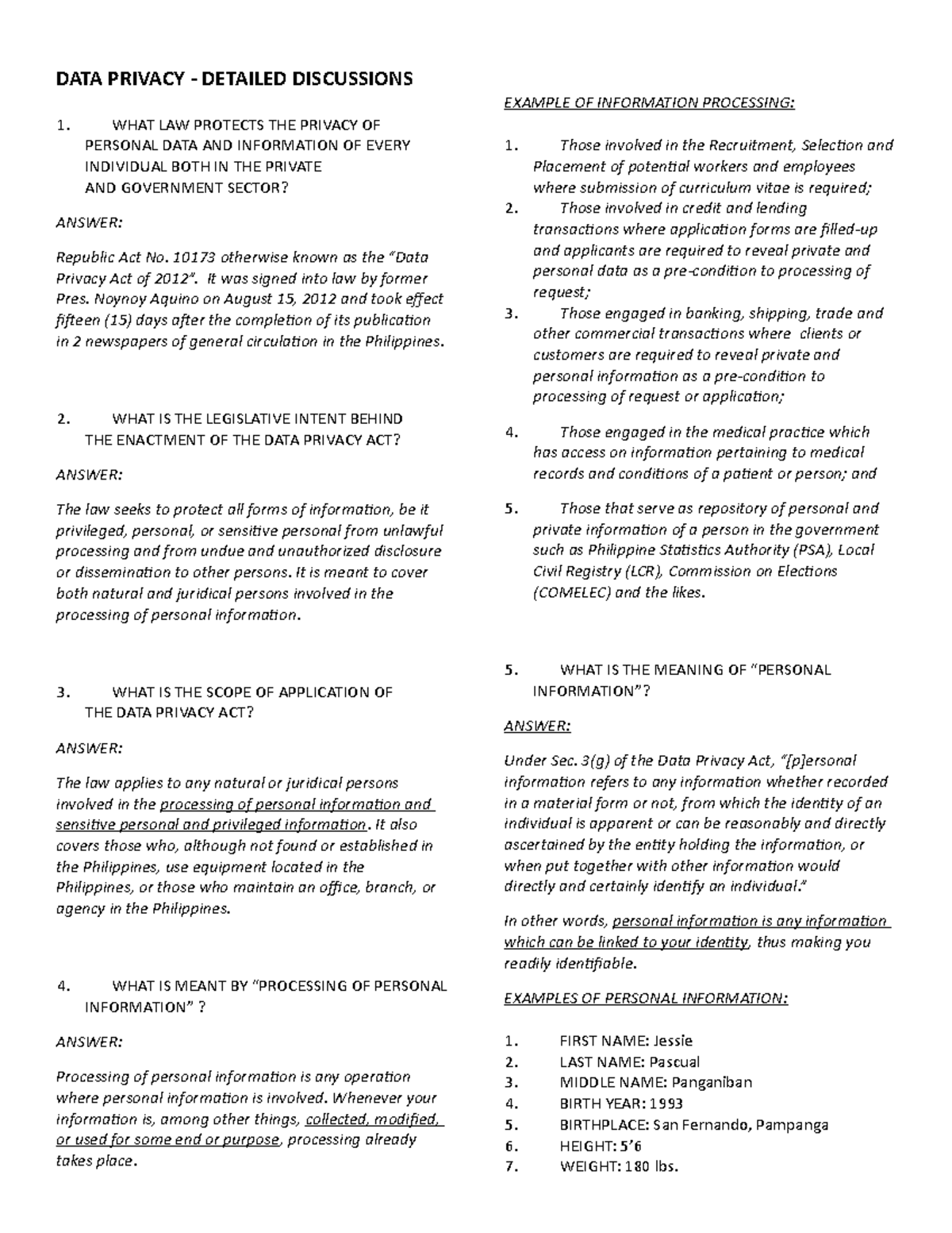 Comprehensive Study Guide for Data Privacy Act - PROF ELEC - Studocu