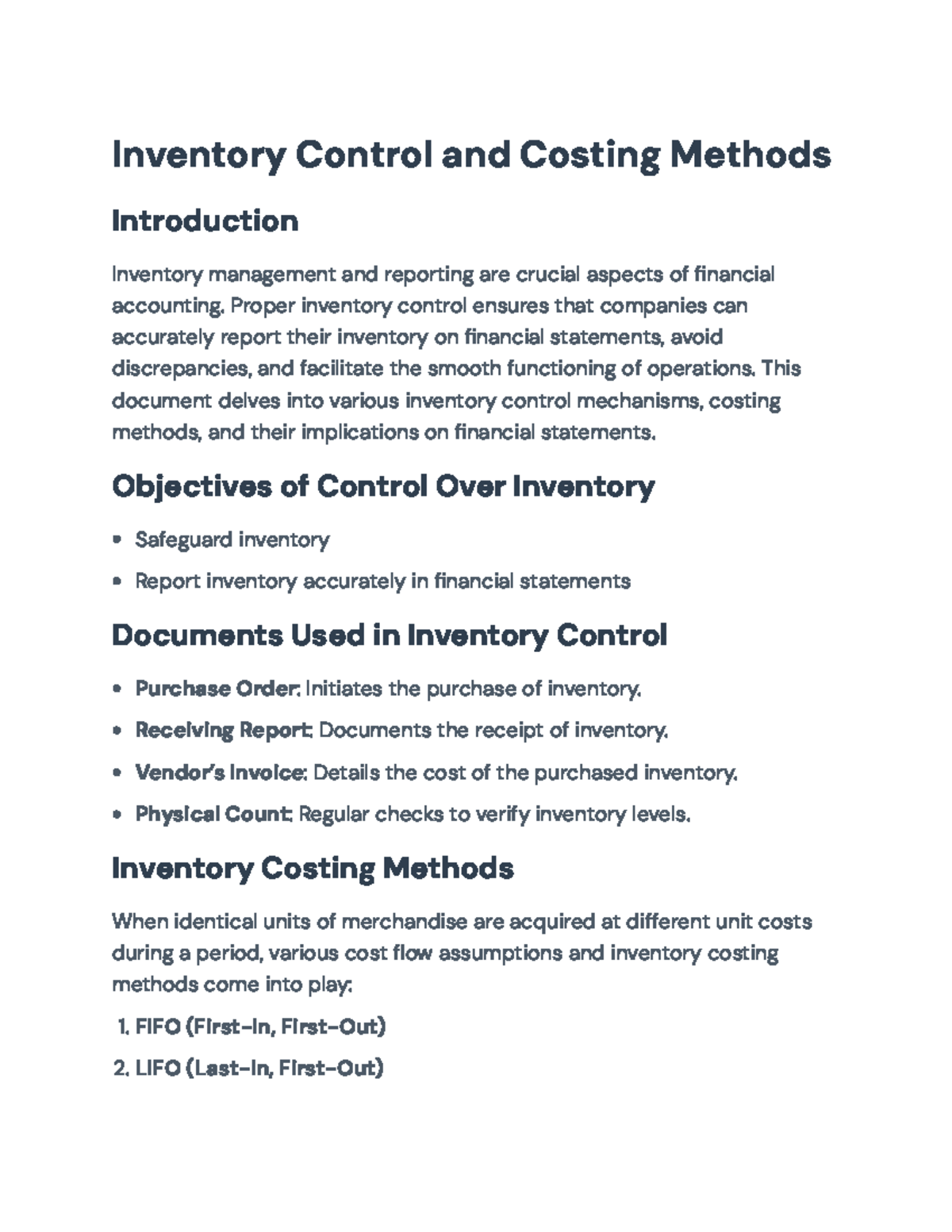 Inventory Control and Costing Methods for Financial Accounting ...