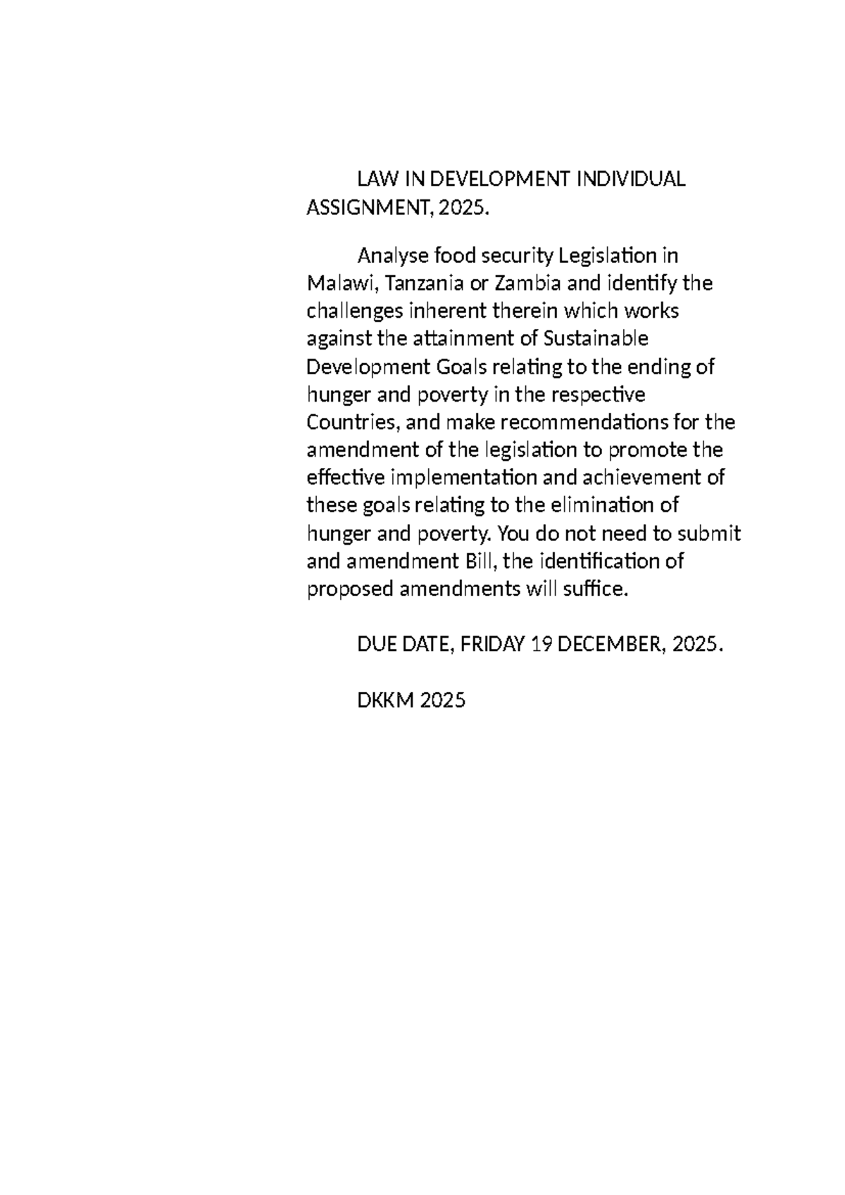 LAW IN DEV IND Assignment 2025 - LAW IN DEVELOPMENT INDIVIDUAL ...