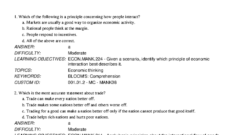 ECON.MANK.224 Principles of Economic Interaction: MC Questions and ...