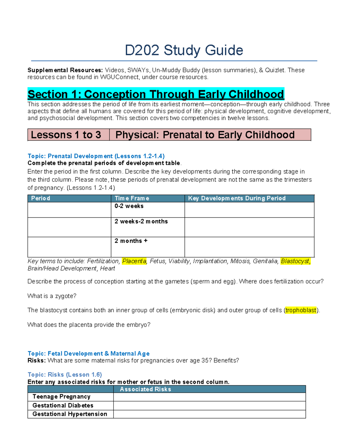 D202 Study Guide: Conception to Early Childhood Development Insights ...