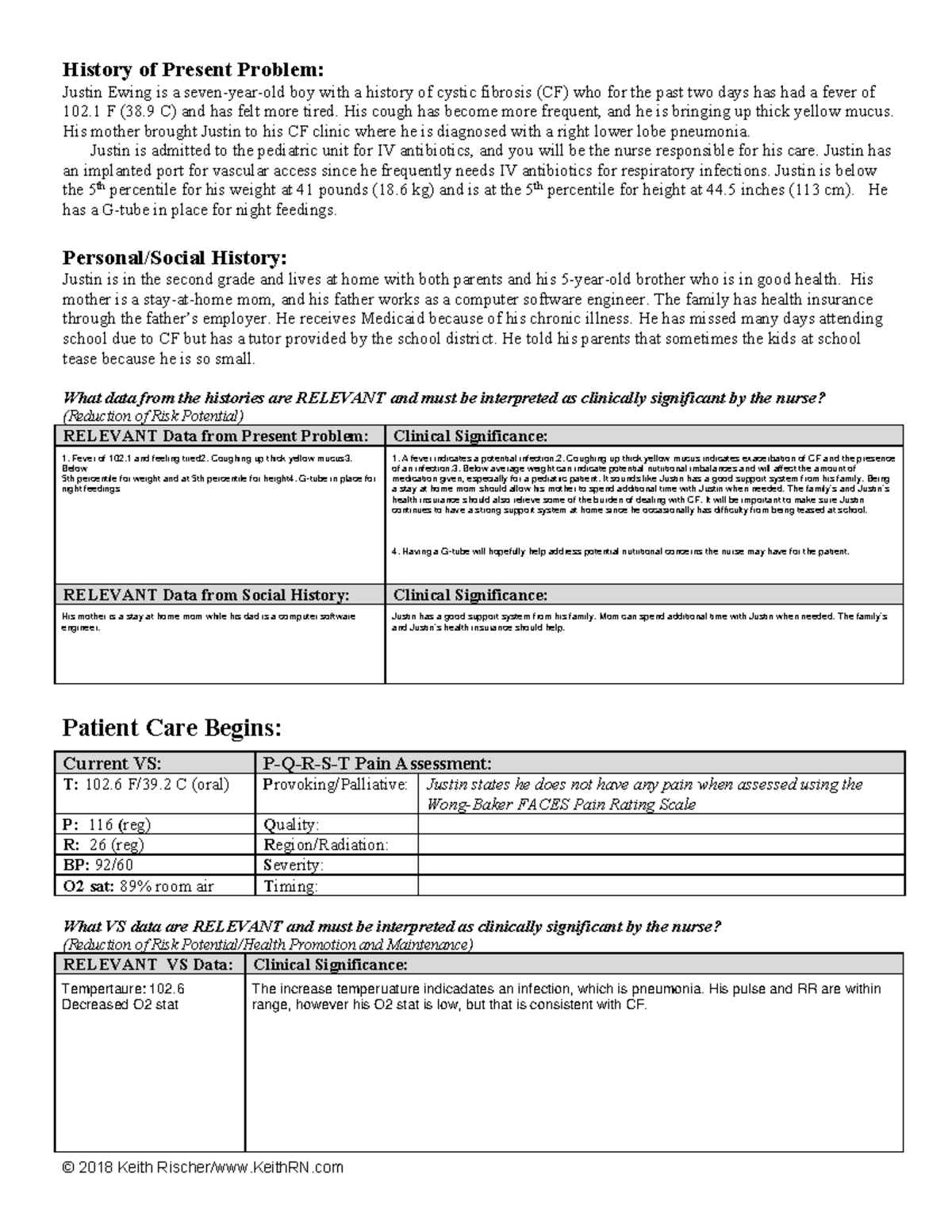 422 Cystic Fibrosis 11-5 case study - History of Present Problem: Justin Ewing is a seven-year ...