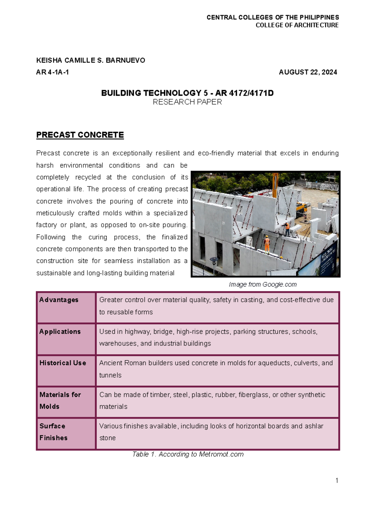 Building Technology 5 - AR 4172/4171D: Precast Concrete Research Paper ...