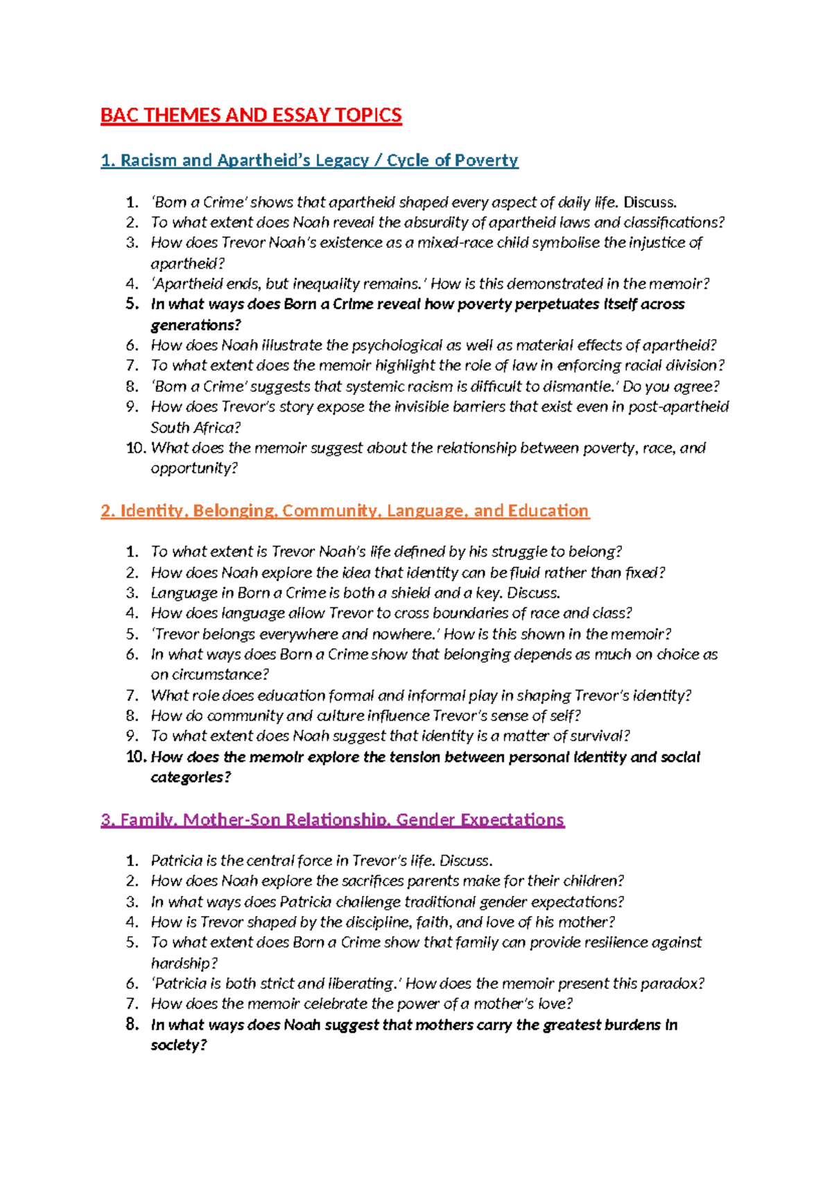BAC Themes and Essay Topics: Exploring Apartheid, Identity, and ...