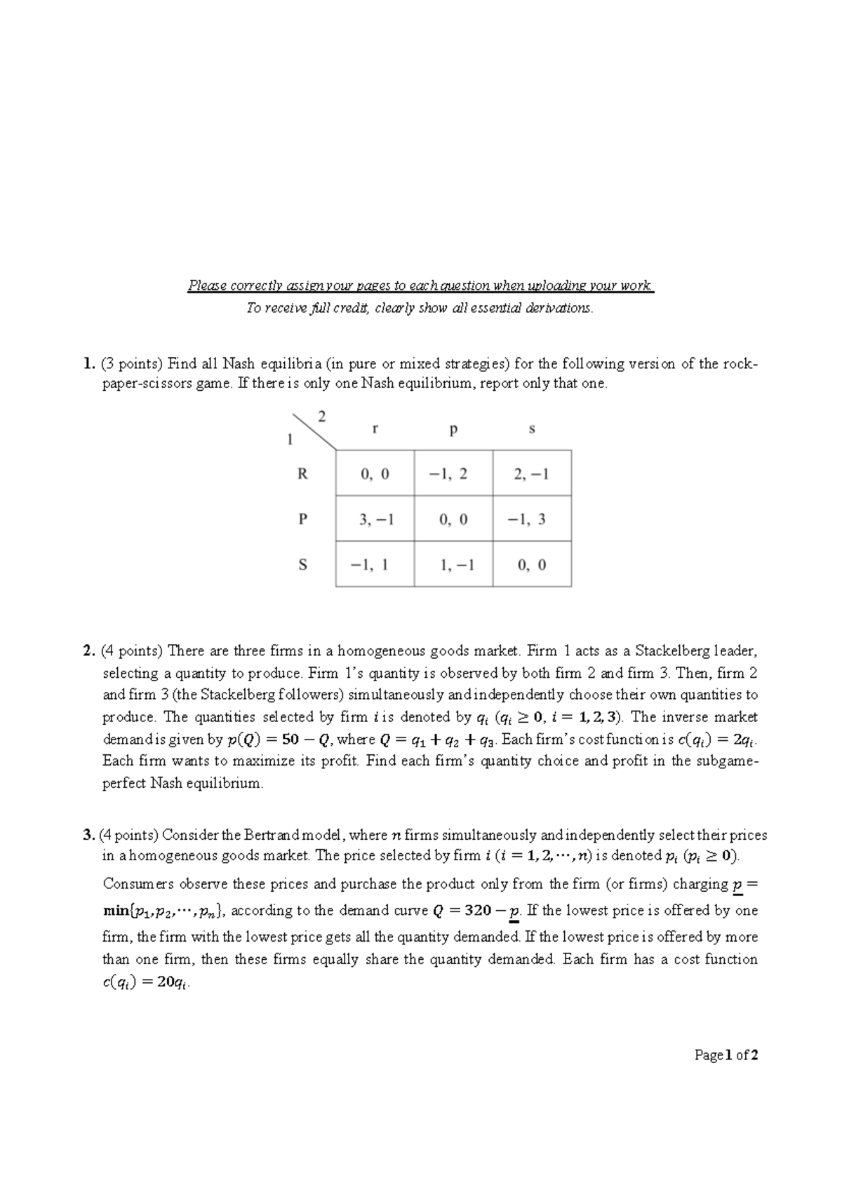 ECON 101A, Fall 2025 Problem Set 8: Nash Equilibria Analysis - Studocu