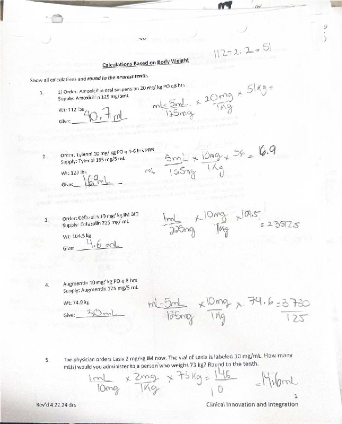 Calculations for Medication Dosing Based on Body Weight - Math 18 - Studocu