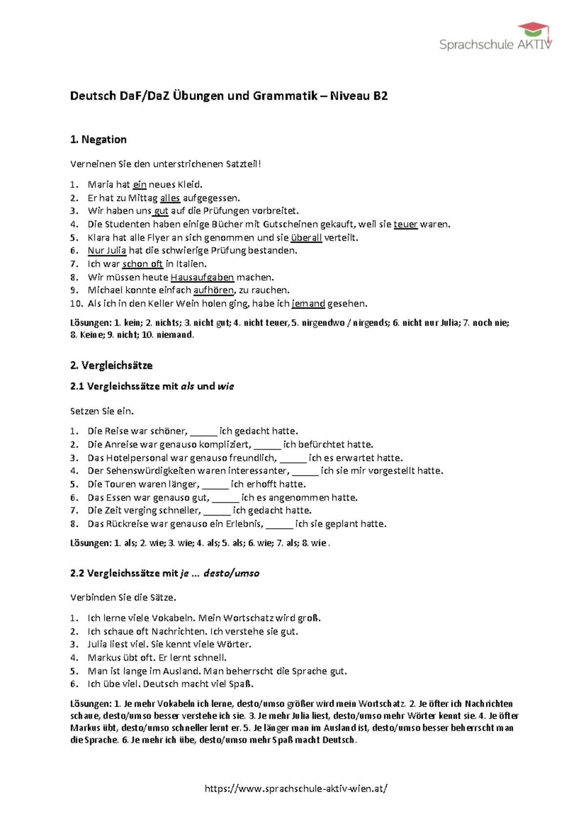 B2-Deutschkurs-Übungen: Grammatikübungen und Lösungen zur Verbesserung ...