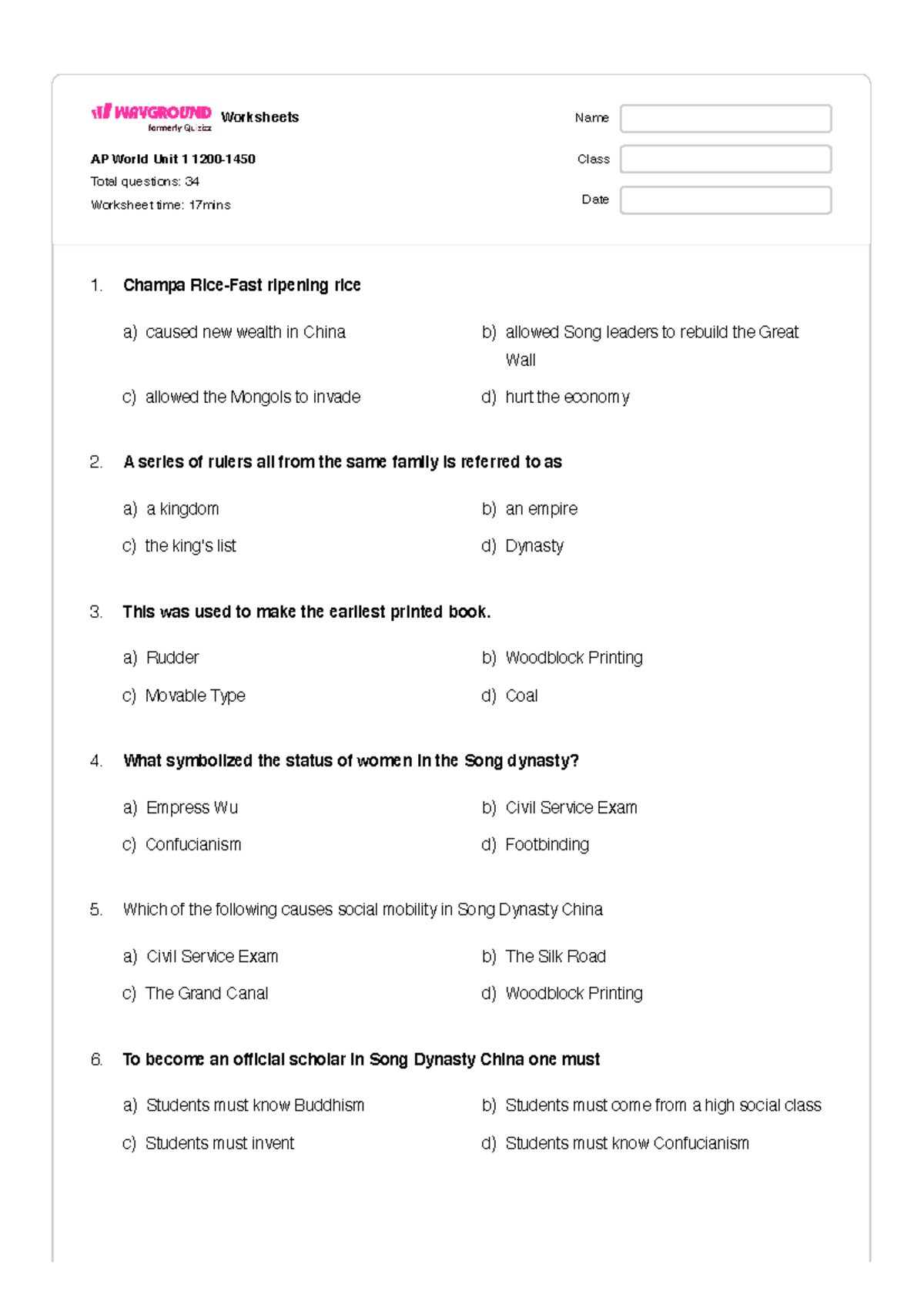 AP World Unit 1 1200-1450 Worksheet Questions and Answers - Studocu