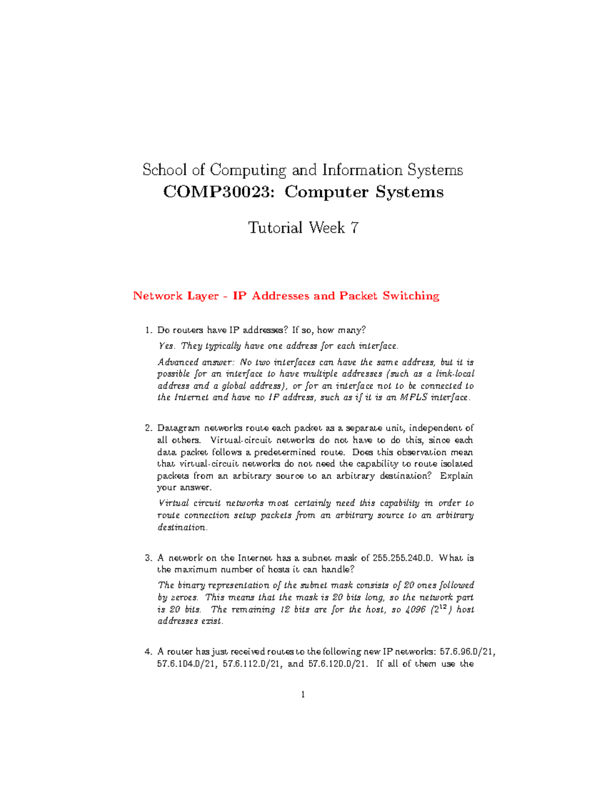 Tutorial-7-solutions - School of Computing and Information Systems COMP30023: Computer Systems ...