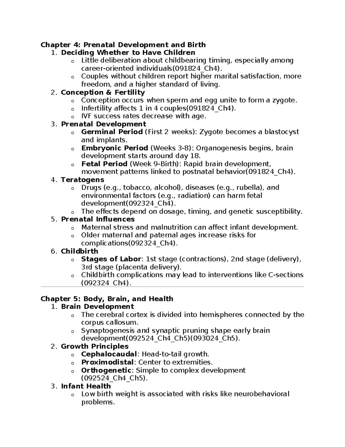 Dev psych exam 2 - Chapter 4: Prenatal Development and Birth 1 ...