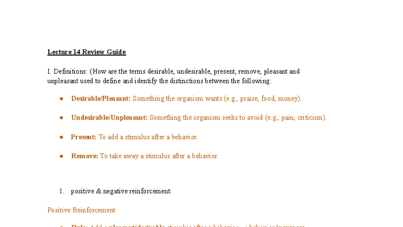 PSYC 3100 Lecture 14 Review Guide: Classical Conditioning ...