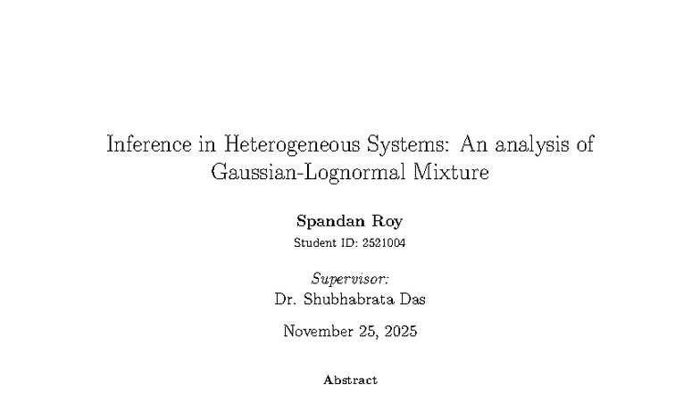 Inference in Heterogeneous Systems: Mixture Models Analysis (STAT 252 ...