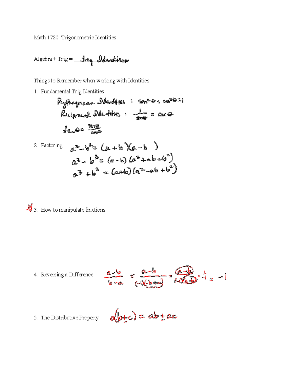 Math 1720 Final Exam Review: Key Trigonometric Identities & Algebra ...