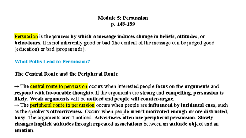 Module 5: Persuasion - Week 5 Study Notes & Practice Questions - Studocu
