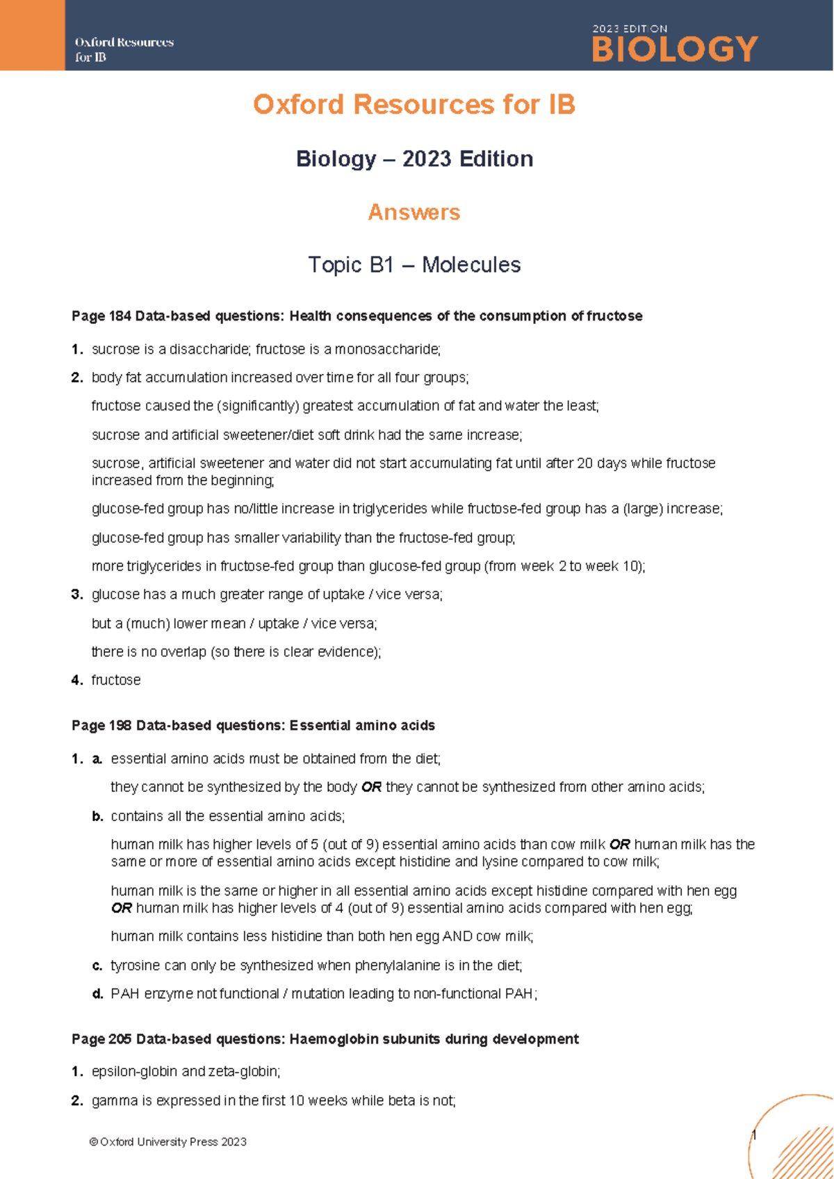 IB Biology Topic B1 Answers - 2023 Edition Analysis - Studocu