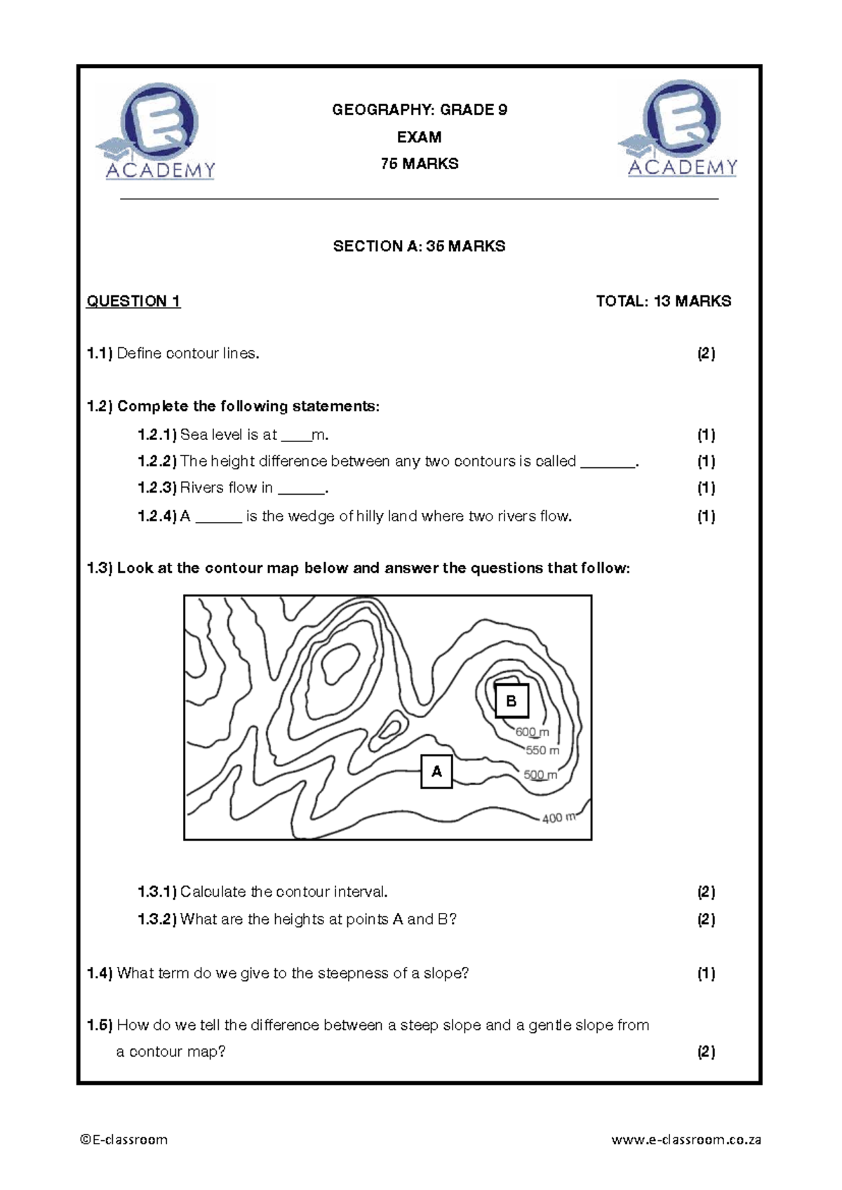 GEOGRAPHY GRADE 9 TERM 2 PRACTICE PAPER EXAM QUESTIONS - Studocu