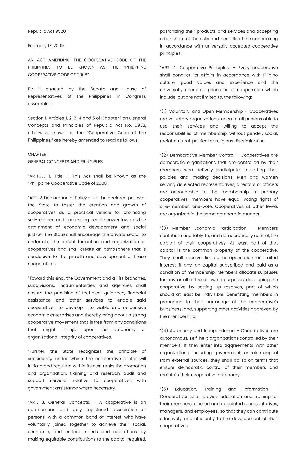 Cooperative Law Overview: Republic Act 9520 and Its Principles - Studocu