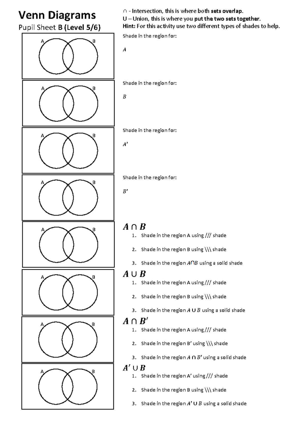 Venn-Diagrams-2 - Venn-Diagrams-2 - Venn Diagrams Pupil Sheet B (Level ...
