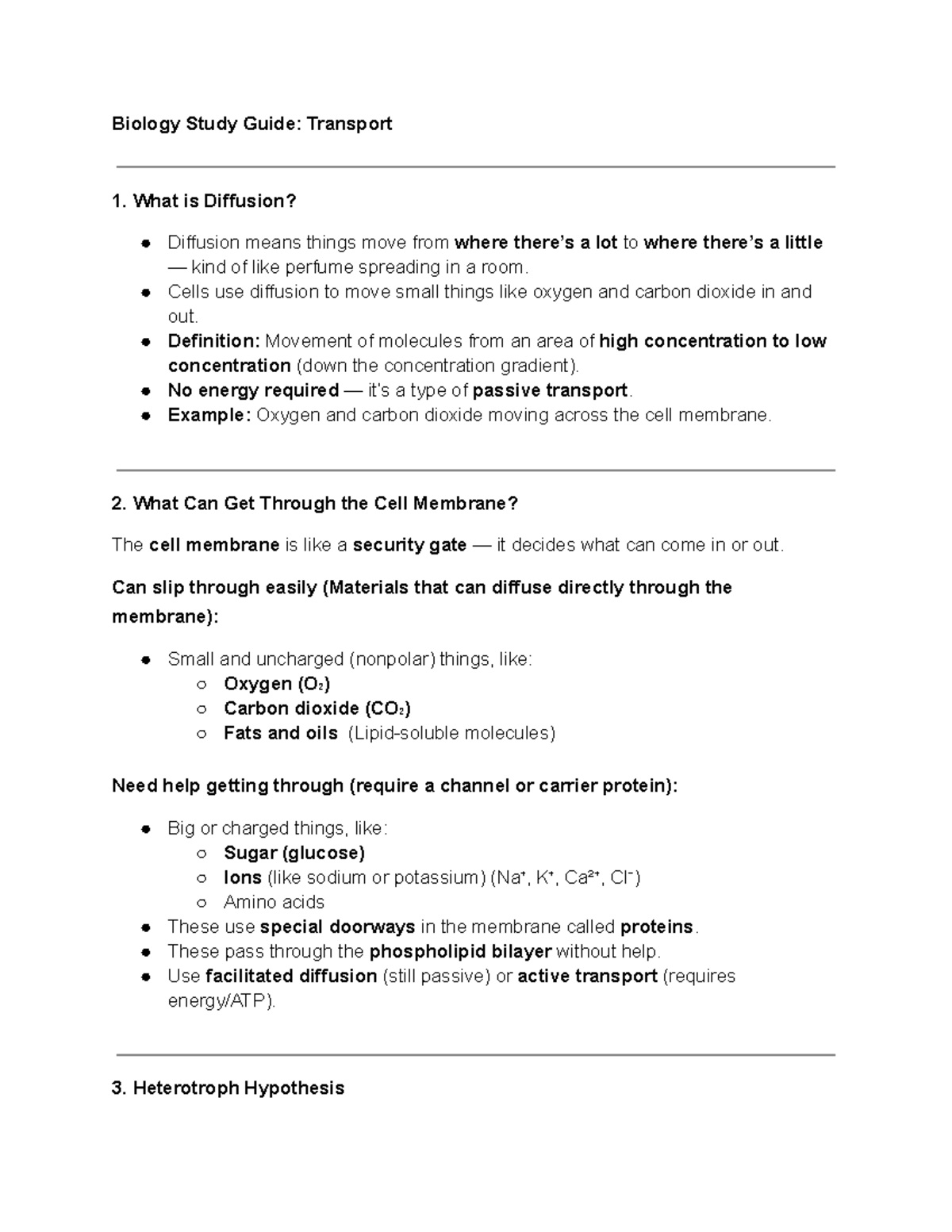 Biology Study Guide: Active & Passive Transport Mechanisms - Studocu
