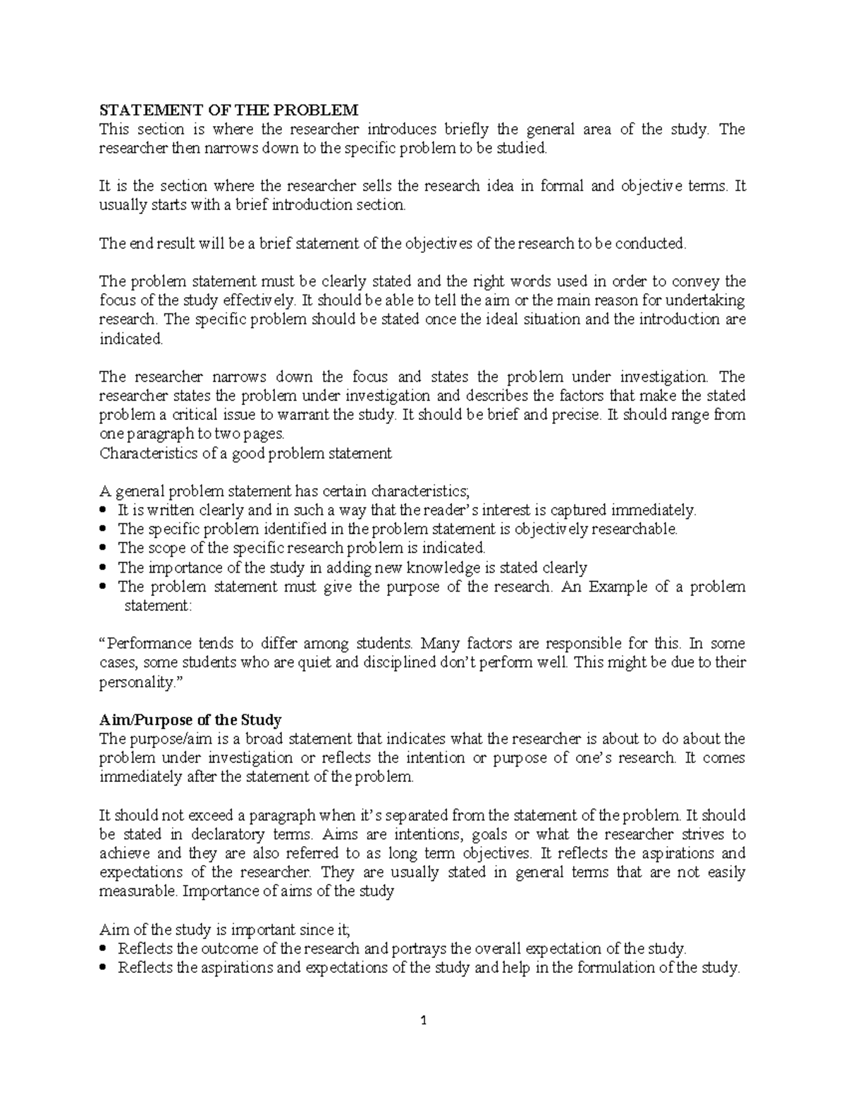 Literature Review Lesson FOUR Notes - STATEMENT OF THE PROBLEM This ...