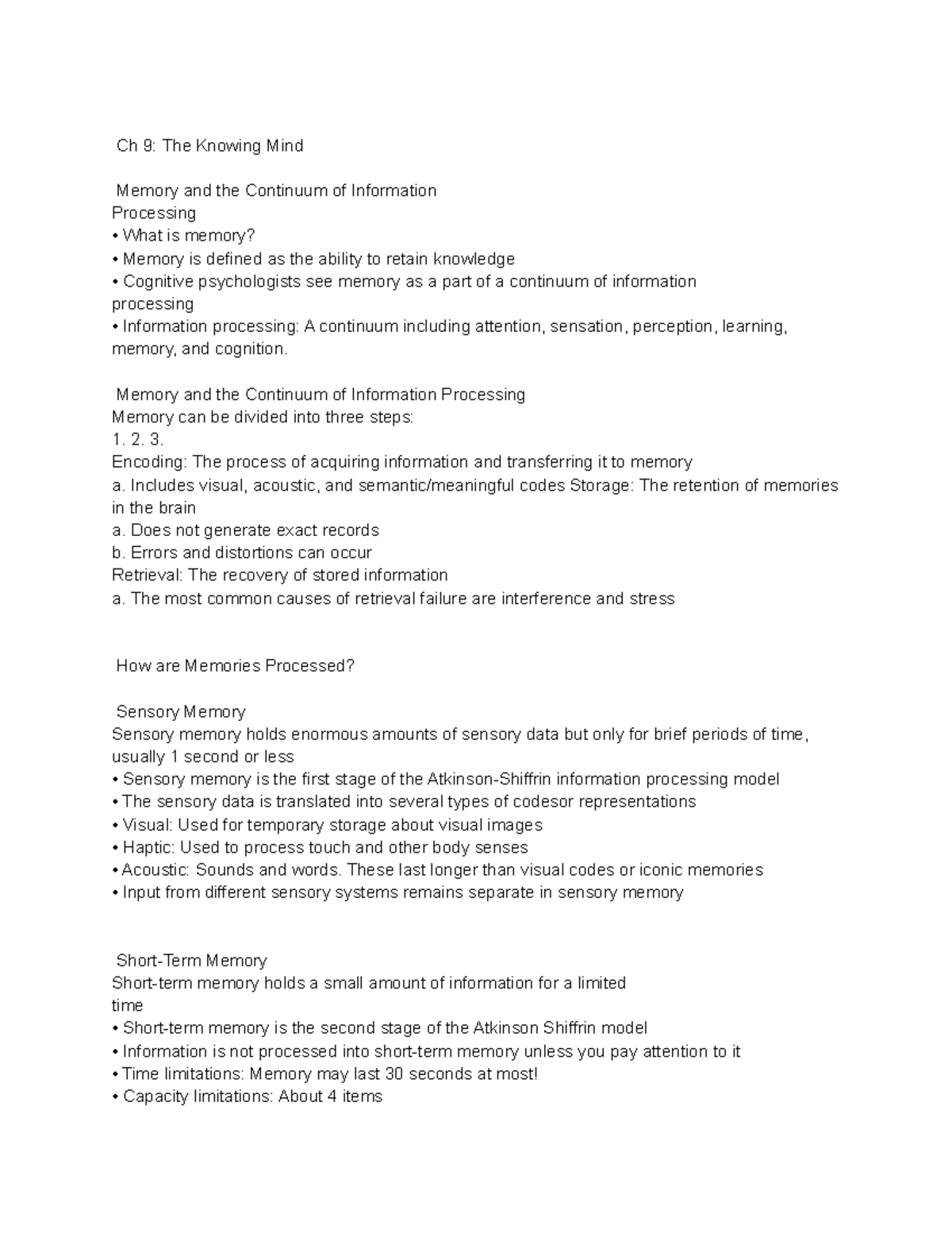 Psyc Chp 9 - Notes from book: Discovering Psychology: The Science of ...