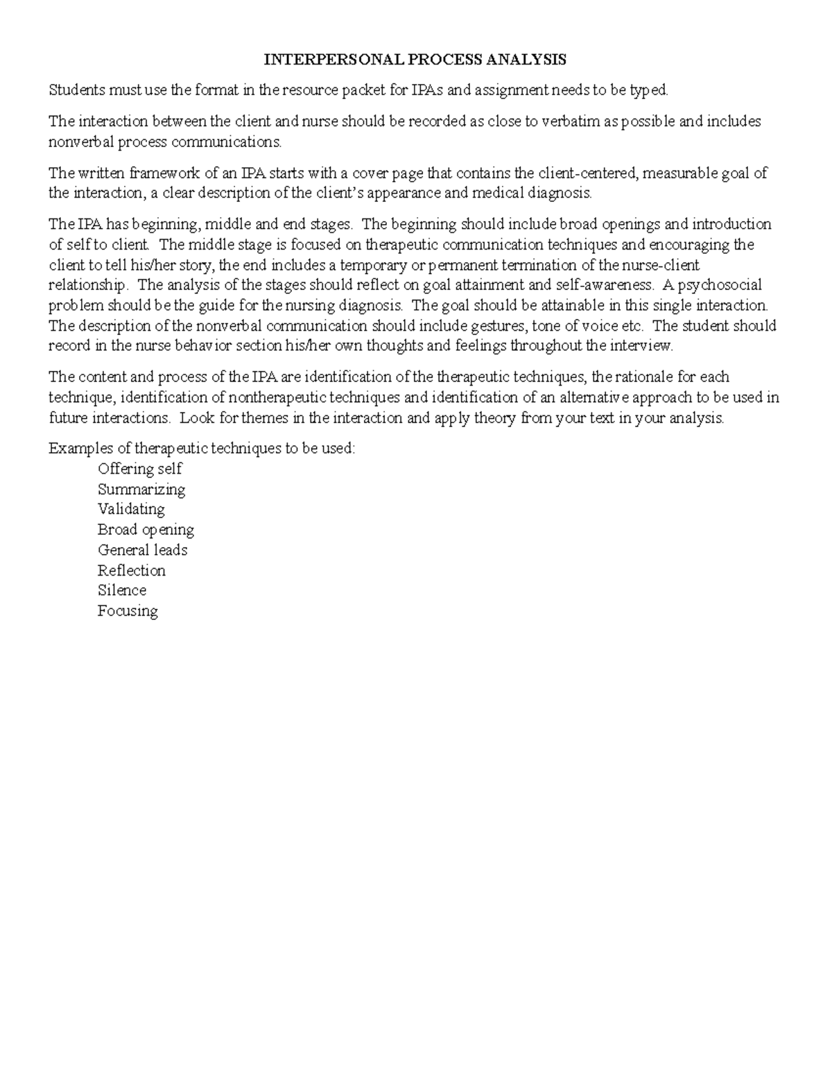 Interpersonal Process Recording Guide for Nursing Practice - Studocu