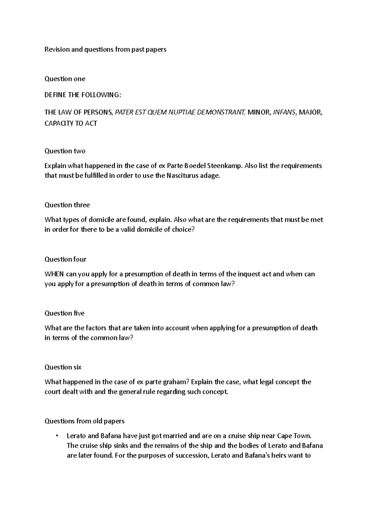 LWPL111 Exam 2016 - LAW OF PERSONS PAST EXAM PAPER FOR PRACTICE ...