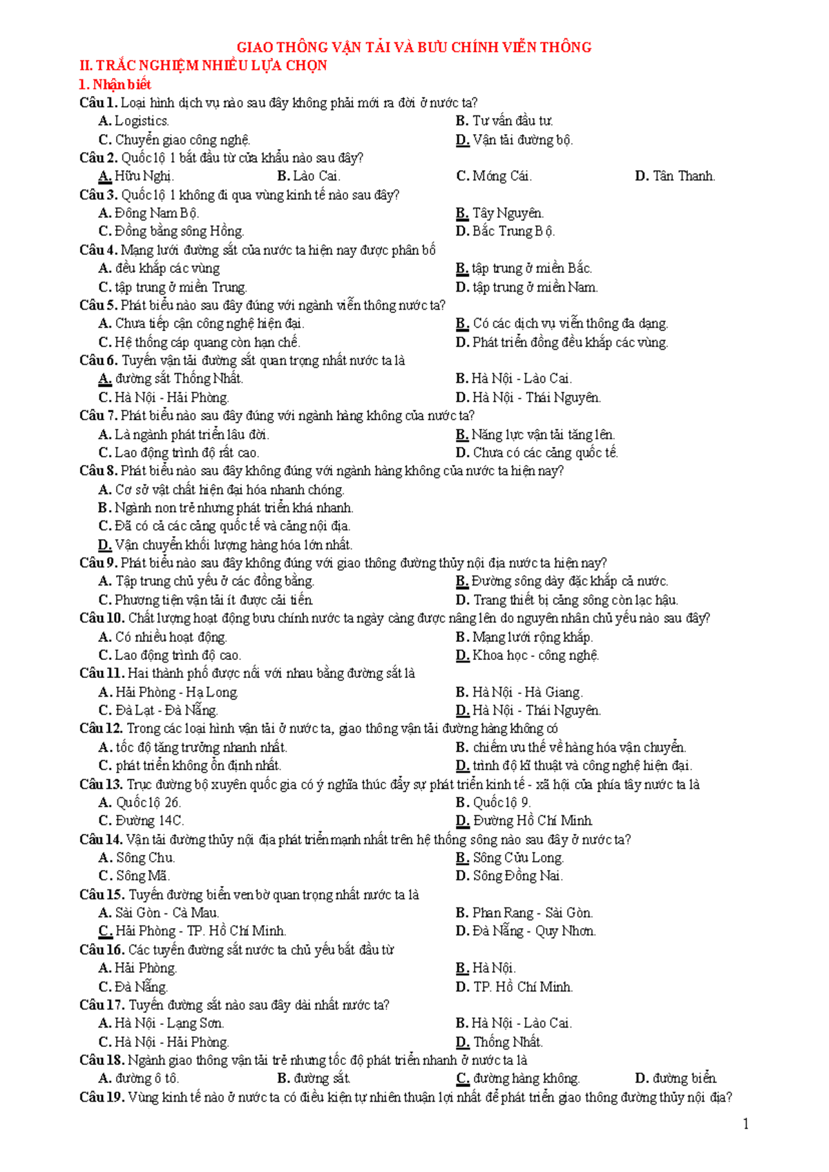 HK2-12-CTST-ĐỀ THI TRẮC NGHIỆM VÀ ĐÁP ÁN GIAO THÔNG VẬN TẢI - Studocu