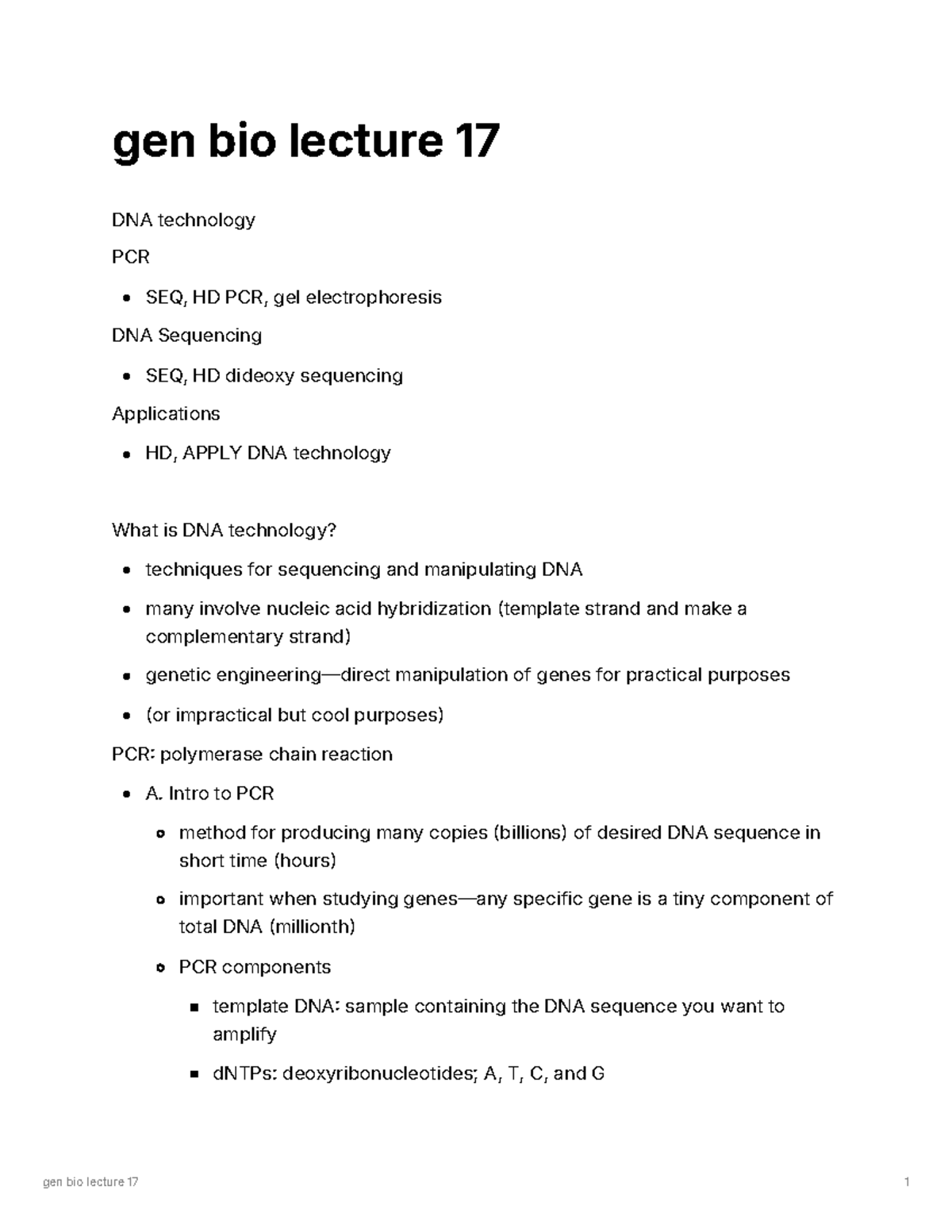 Gen Bio - Lecture 17: Insights into DNA Technology & PCR Applications ...