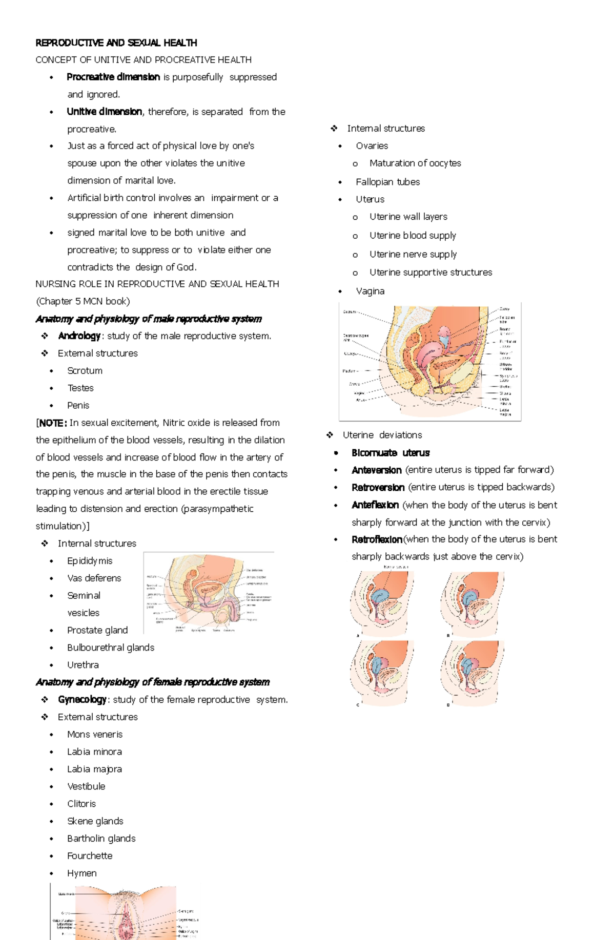 Reproductive & Sexual Health Overview for Unit MCN 101 - Studocu
