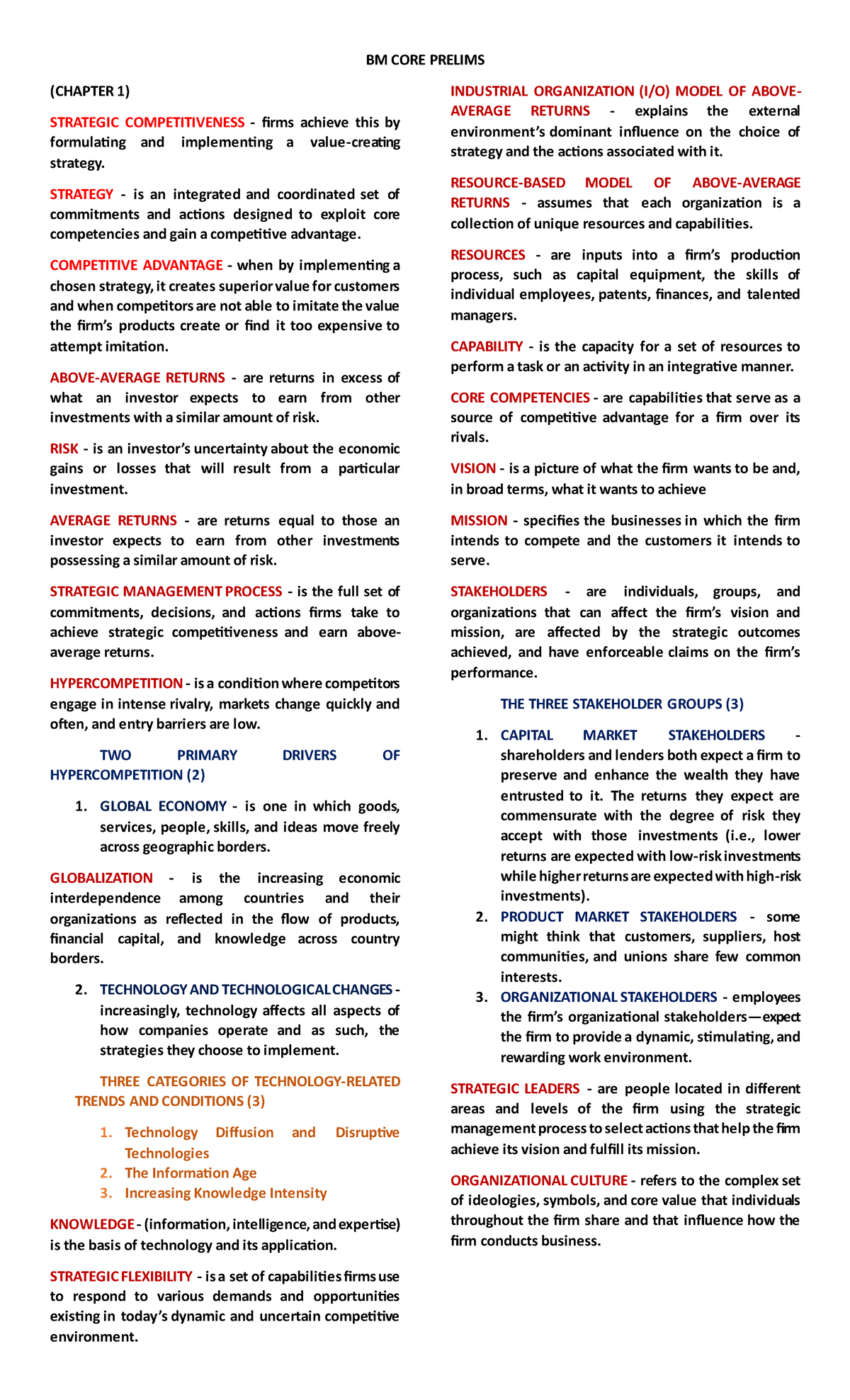 BM%20CORE%20 Prelims - BM CORE - BM CORE PRELIMS (CHAPTER 1 ) STRATEGIC COMPETITIVENESS - firms ...
