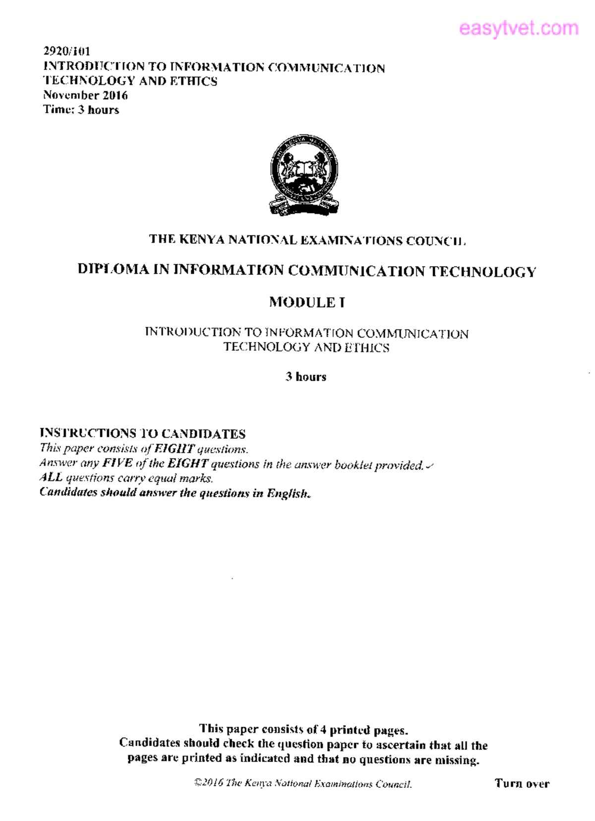 ICT Ethics & Communication - Diploma Exam (Module I) - Nov 2016 - Studocu