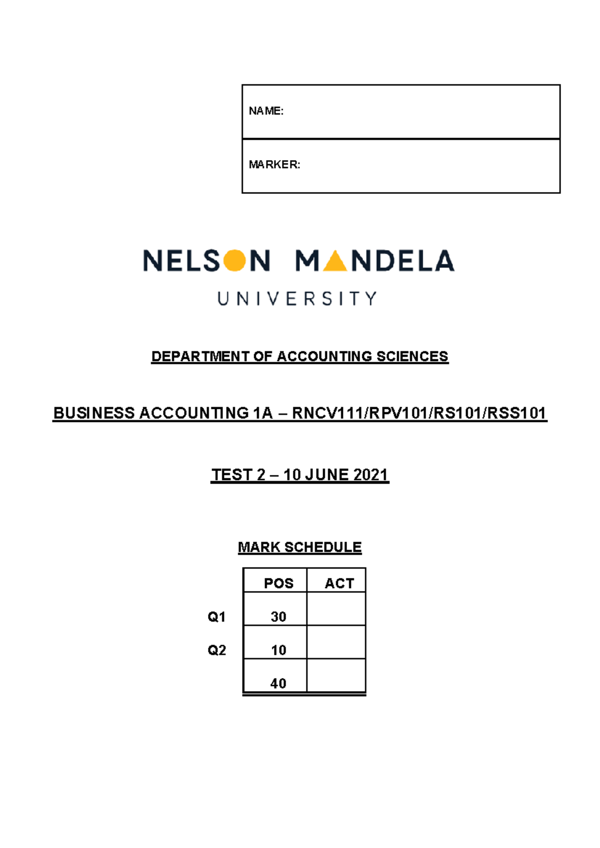 RNCV111 BUSINESS ACCOUNTING TEST 2 SOLUTION & REVIEW 10 JUNE 2021 - Studocu