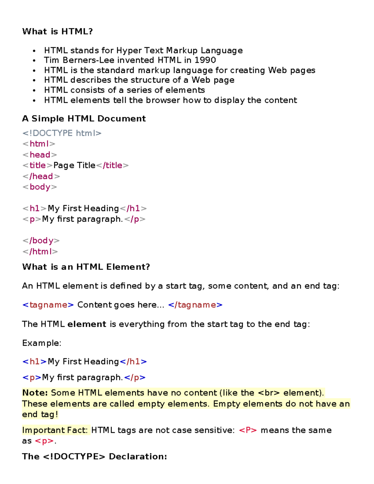 HTML Notes: Understanding the Basics of HTML Elements and Tags - Studocu