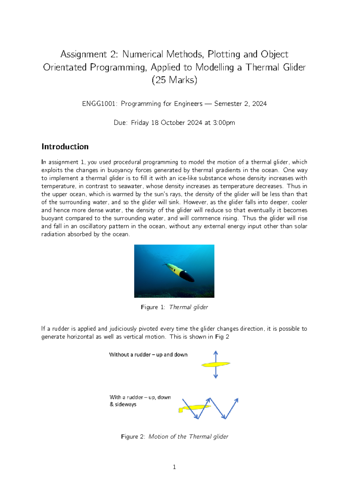 ENGG1001: Assignment 2 - Thermal Glider Modelling & Programming - Studocu