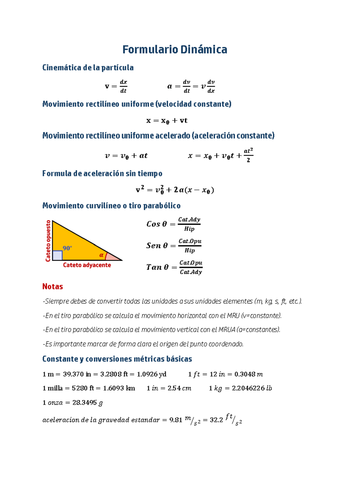 Formulario de Dinámica: Conceptos y Fórmulas Clave - Studocu