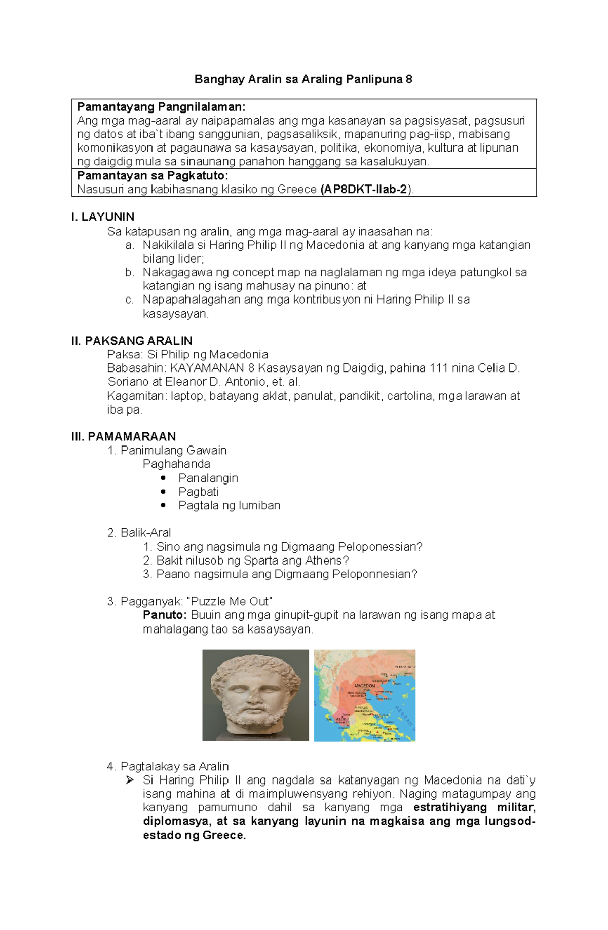 AP8 - Aralin Tungkol kay Haring Philip II ng Macedonia - Studocu