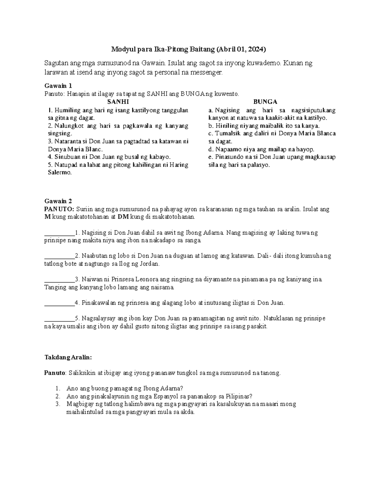 Grade 7 Module Filipino - Modyul para Ika-Pitong Baitang (Abril 01 ...