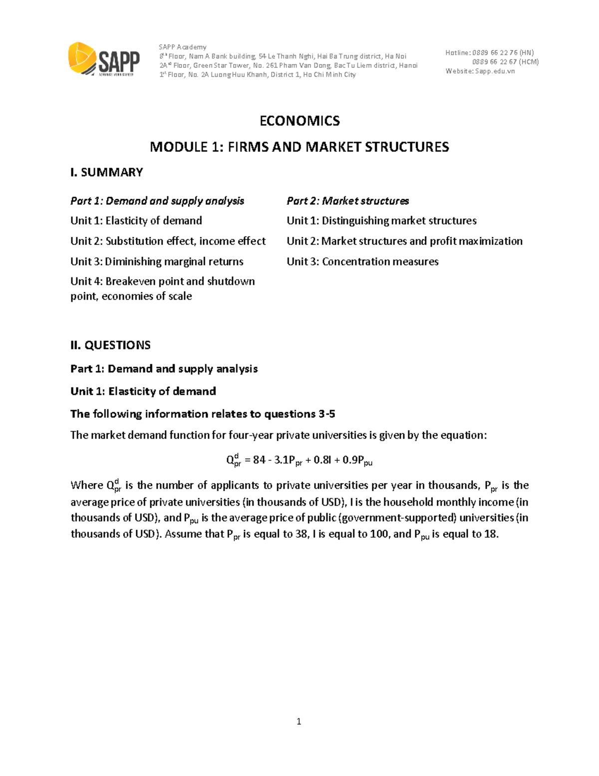CFA1 ECON 2024 M1: Firms and Market Structures Coaching Questions - Studocu