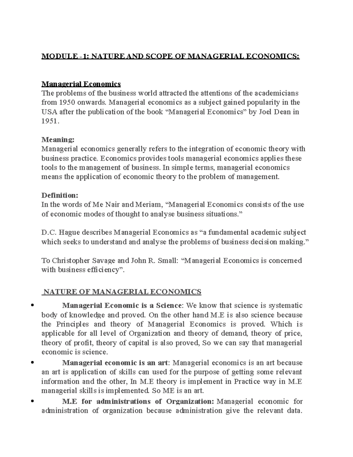 Managerial Economics nature and scope - MODULE -1: NATURE AND SCOPE OF ...