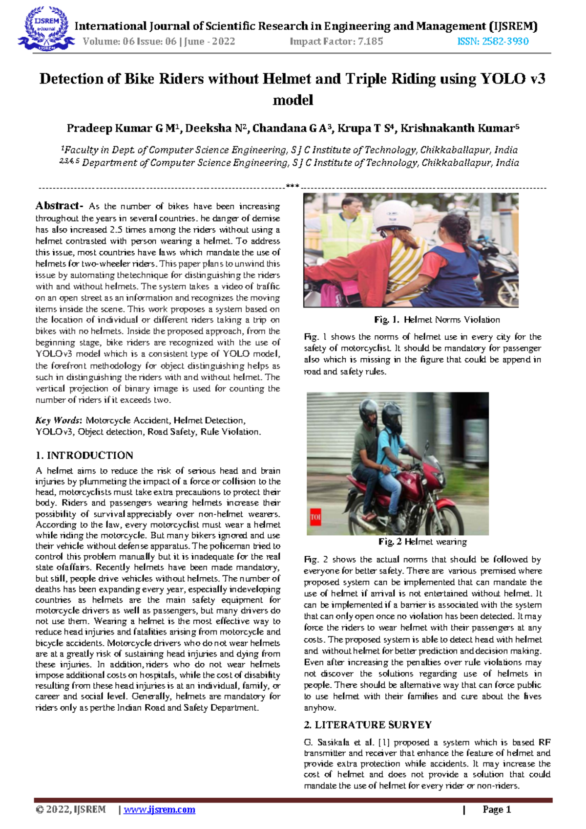 Detection Of Bike Riders Without Helmet And Triple Riding Using Yolov 3 Model Volume 06 Issue